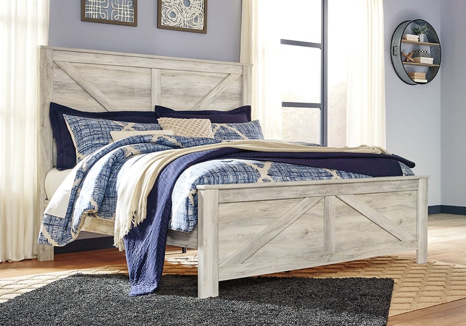 Bellaby Whitewash King Crossbuck Bed - Goodman Creek Furniture & Appliance